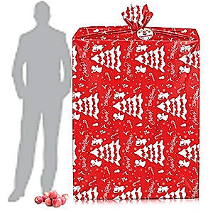 CCINEE 2PCS Jumbo Christmas Plastic Gift Bag,60" X 72" Xmas Plastic Bags with Ties and Tags Goody Bags for Gift Wrapping