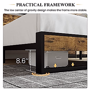 SHA CERLIN Twin Bed Frame with Wooden Headboard, Heavy Duty Metal Platform Bed, Single Platform Bed for Kids, No Box Spring Needed, Easy Assembly, Rustic Brown