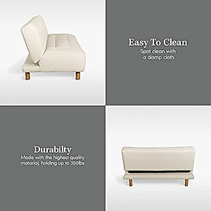 eLuxurySupply Modern Plush Futon Couch - Tufted Fabric Sofa Bed with Soft Cushions and Wide Backrest - Multi-Functional with Button Tufting Details on The Back and Seat - Cream
