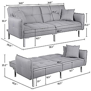 Yaheetech Sleeper Sofa Couch Bed Convertible Sofa Modern Futon Couches Sofas Bed Fold Up and Down Linen Fabric Recliner Couch for Living Room Gray