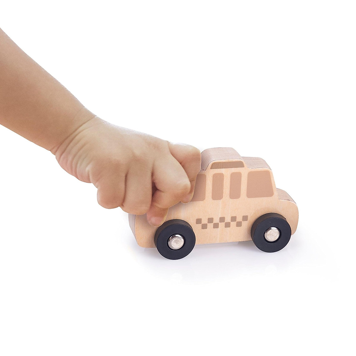 Guidecraft Mini Wooden Trucks - Set of 10: Toddlers Toy Set, Cement Mixer, Fire Truck, Police Car, Taxi Car, School Bus, Dump Truck, Ambulance, Fork Lift, Front Loader and Farm Truck Set