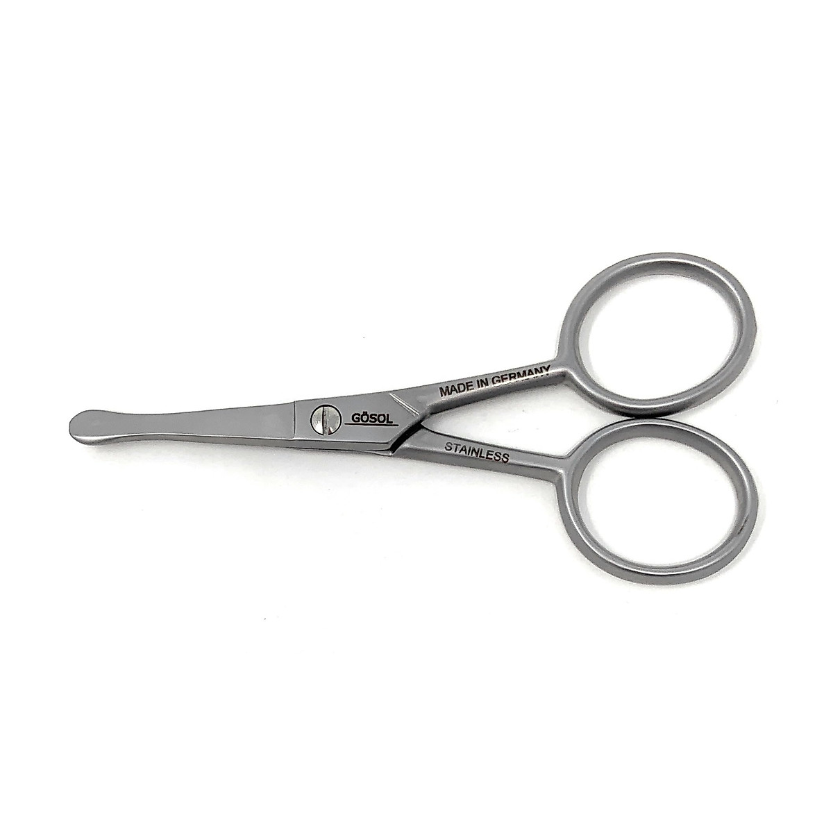 Solingen Nose & Ear Scissors - Stainless Steel Rounded Tip Scissors for Eyebrow, Nose Hair, Mustache and Beard - Made in Solingen & Germany by GÖSOL | Packed with Full Grain Leather Case