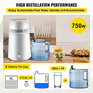 Mophorn Pure Water Distiller 750W, Purifier Filter Fully Upgraded with Handle 1.1 Gal /4L, BPA Free Container, Perfect for Home Use, White