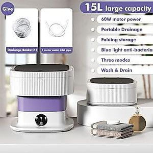 Portable Washing Machine, 15L Upgraded Mini Washing Machine and Spin Basket Deep Cleaning of Baby Clothes or Underwear, Small Foldable Washing machine for Apartments, Camping, Travel Laundry (PURPLE)