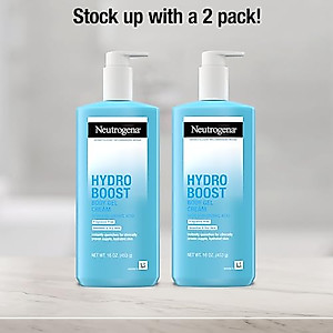 Neutrogena Hydro Boost Body Gel Cream, Hydrating Body Lotion with Hyaluronic Acid for Sensitive Skin, Fragrance-Free Hyaluronic Acid Moisturizer, 16 OZ (Pack of 2)