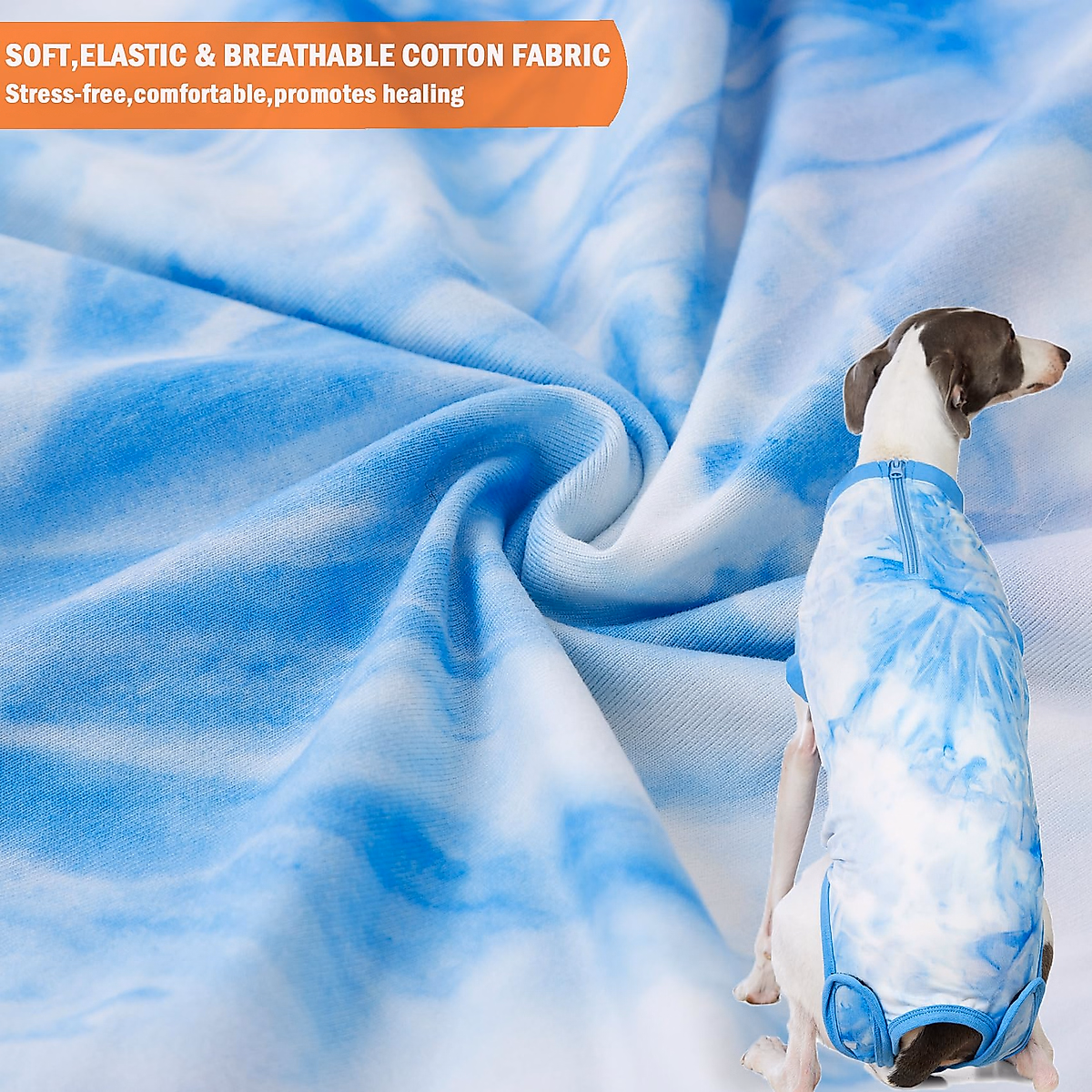 Wabdhaly Dog Surgery Recovery Suit for Female Spay,Tie Dye Blue Dogs Surgical Recovery Onesie,Soft Breathable Cotton,Prevent Licking Scratching X-Large,XL Tie Dye Blue