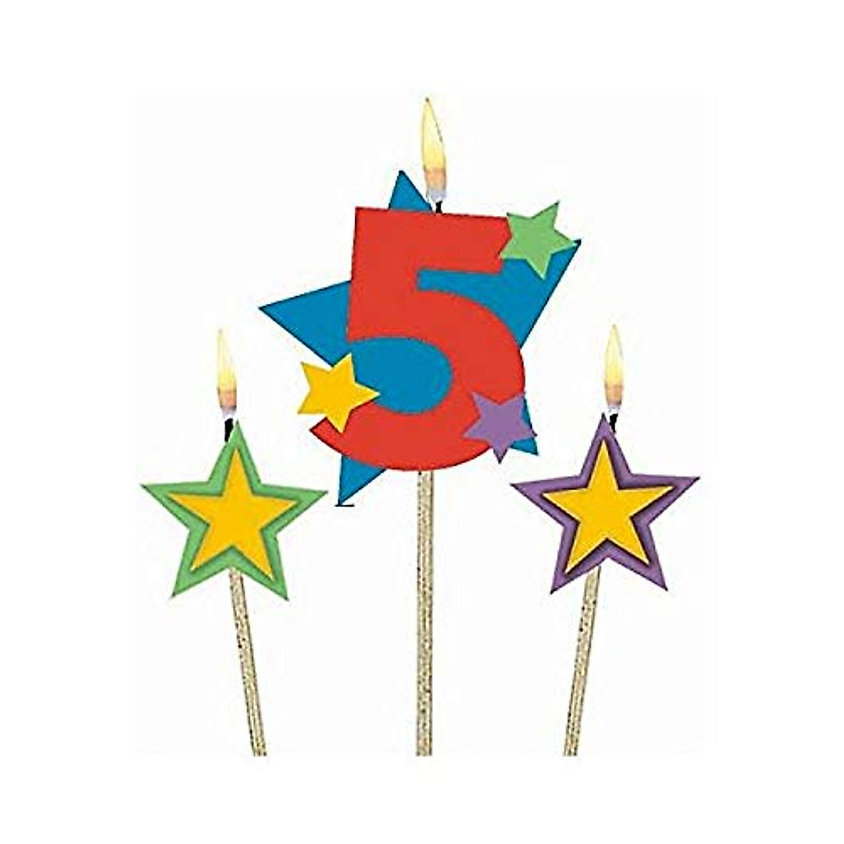 Amscan #5 Decorative Birthday Candle & Star Candles | Party Supply | 3 pieces