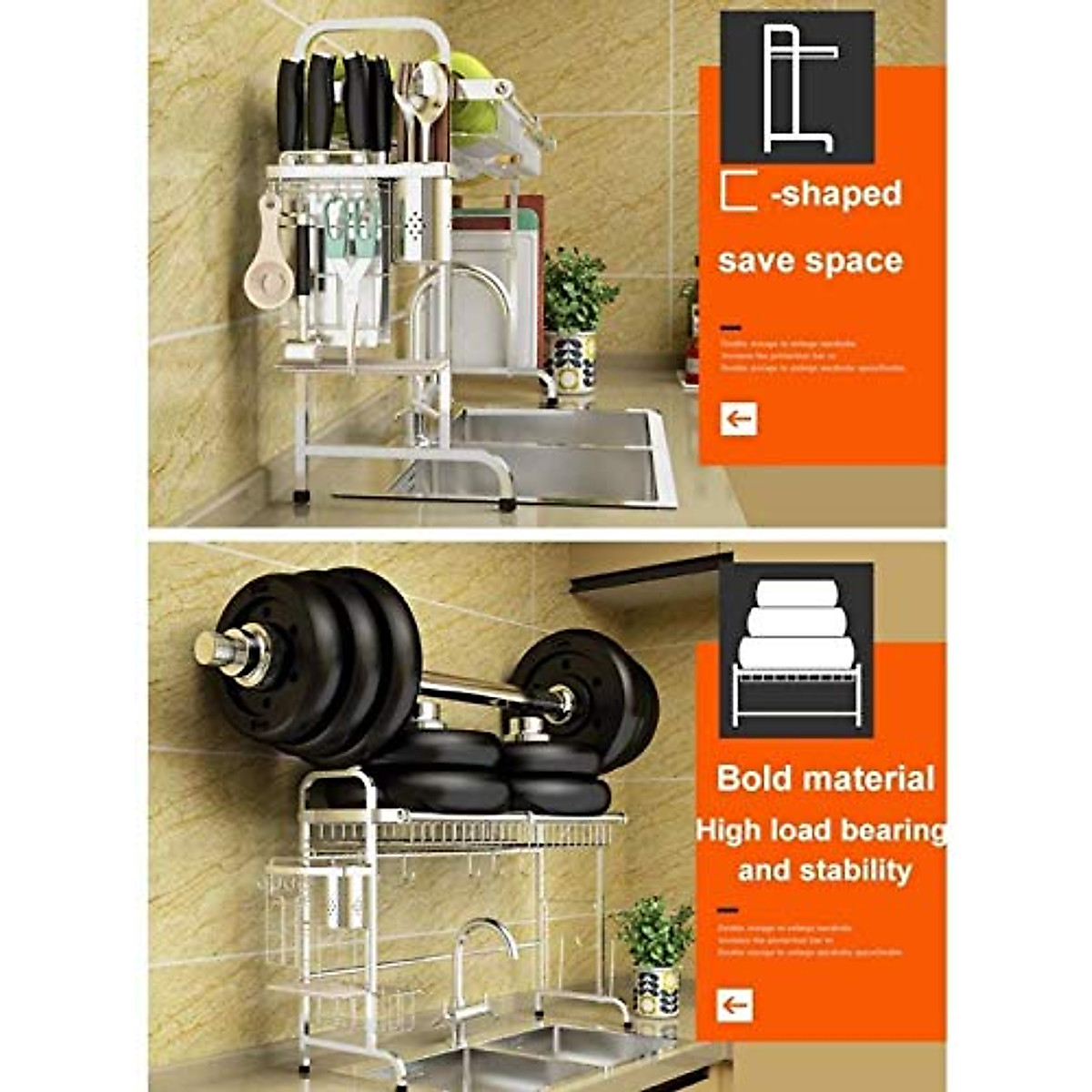 TIST Cutlery Rack 304 Stainless Steel Storage Rack Drain Rack Kitchen Shelf 1 Layer Dish Drying Rack (Size: 69CM)