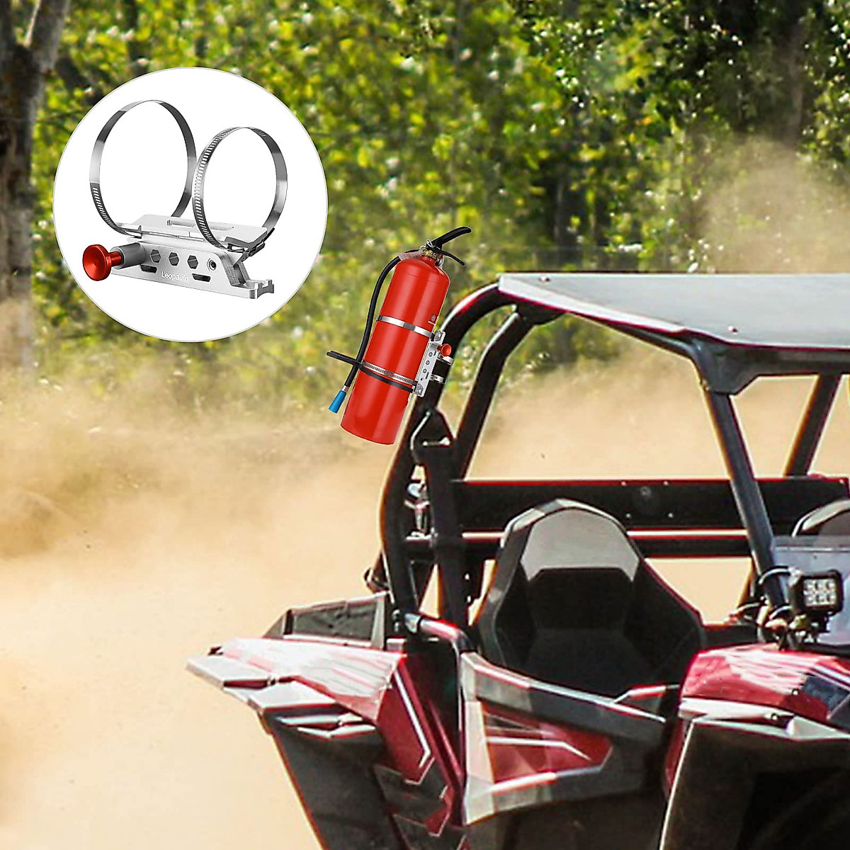 Leopauto Vehicle Fire Extinguisher Mount Bracket, Aluminum Adjustable Quick Release Roll Bar Fire Extinguisher Bottle Mount with 8 Clamps, Compatible with Jeep Wrangler JK TJ Rubicon UTV, Silver