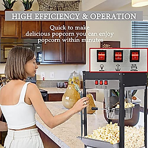 8 Ounce Popcorn Machine Movie Theater Style with Cart Old Fashioned Popcorn Maker Machine for Home Commercial Halloween Christmas Gift, Black