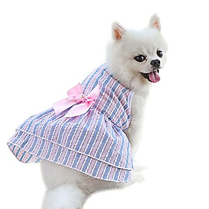 Puppy Girl Clothes Supplies Knot Dress Autumn Stripes Cat Wedding Dog Skirt Summer Pet Dress Spring Plaid Bow Pet Clothes