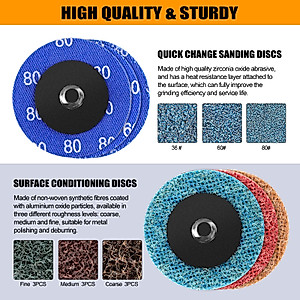 POLIWELL 2 Inch Sanding Discs Hook and Loop Variety Kit 80-3000 Grit for Drill Grinder Rotary Tools Die Grinder,2”Roll Lock Quick Change Discs Attachment with 1/8"&1/4" Shank Backer Plate,195 Pack