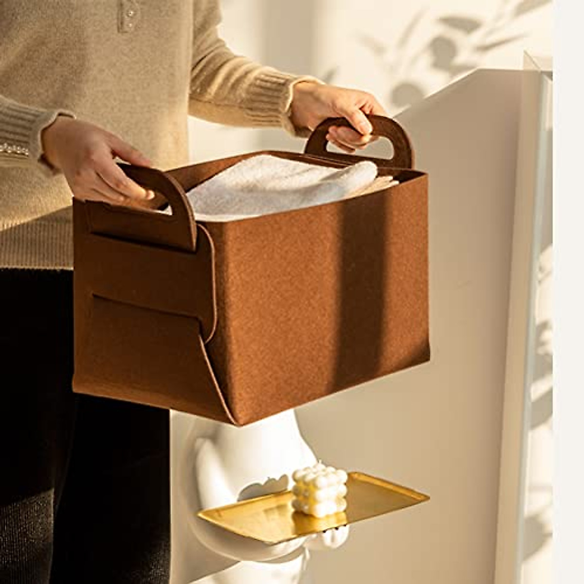 Felt storage basket (17.5inch（L）×12.2inch（W）×12inch（H）, medium grey)