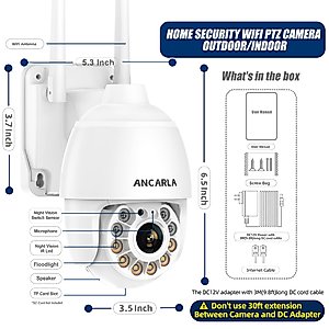 Security Camera WIFI Wireless 360° View Smart Home Surveillance Cameras with Motion Detect,Color Night Vision,Two Way Talk,Human body Auto Tracking,The Camera need to connect to the DC12V power supply