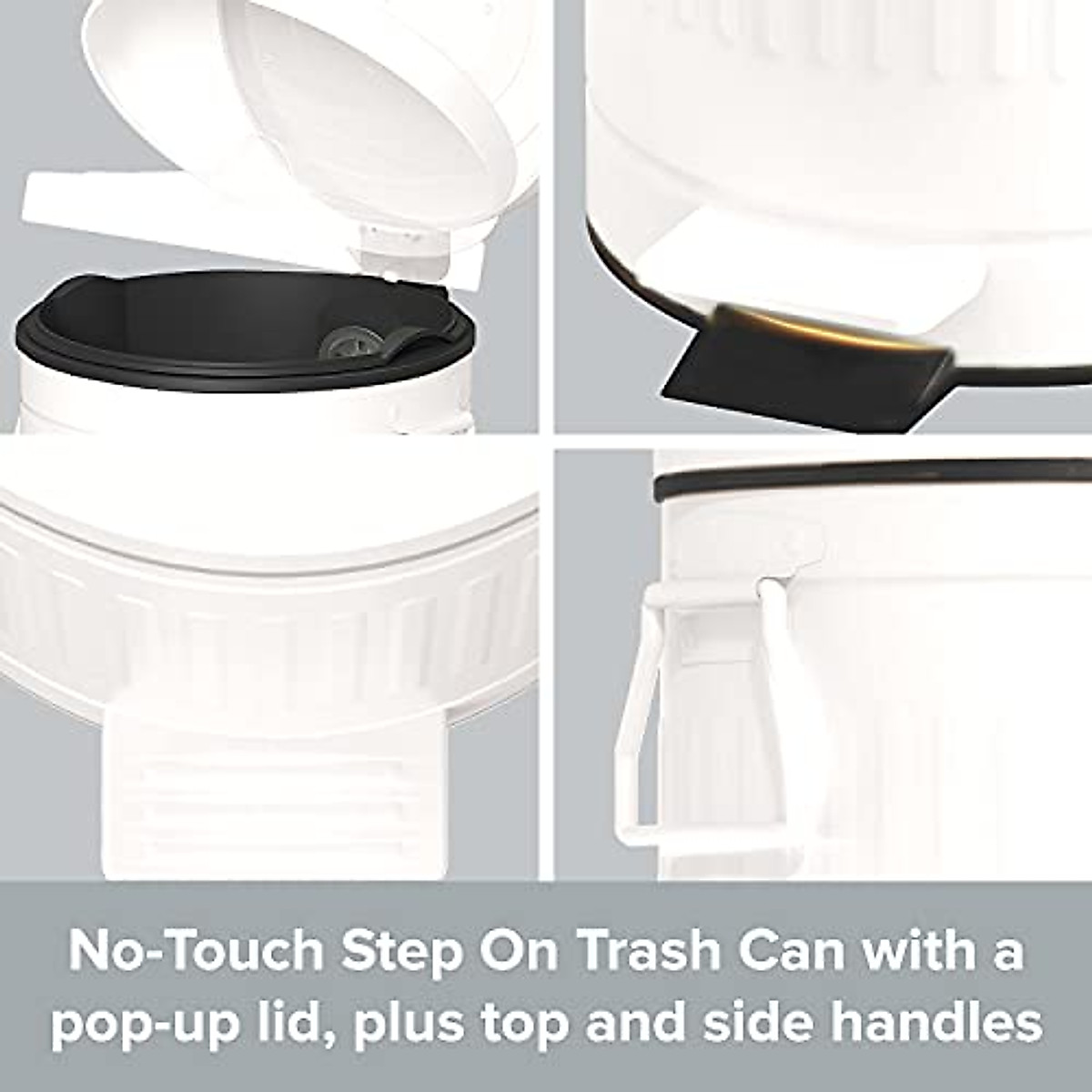 Retro Trash Can with Lid - 8L/2.1Gal Step Trash Can w/ Soft Closing Lid - Round Garbage Can w/ Handles - Touchless Trash Can w/ Removable Garbage Guard Bucket - Outdoor Garbage Can - Large Trash Bin, White