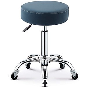 Rolling Swivel Stool Saddle Chair Stool on Wheel， Nail Stool with Gray PU Synthetic Leather Seat， Adjustable Height 45-55 cm， Supported Weight 160 Kg， Adjustable Swivel Rolling Stool for Massage Spa