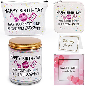 Birthday Gift Candle Sets, Music Themed Birthday Merch with Makeup Bag, Jewelry Case, Lavender Handmade Candle, Birthday Card are in a Gift Box, Friendship Birthday Gifts for Women Girls