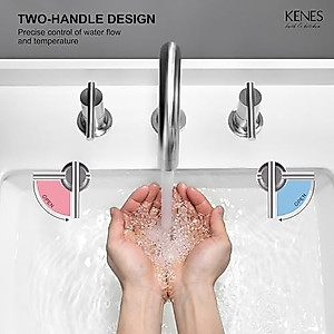 KENES Widespread Bathroom Faucet, Brushed Nickel 2 Handle 8 Inch Bathroom Sink Faucet, Bathroom Sink Faucet 3 Hole Lavatory Vanity Faucet with Pop Up Drain & Water Supply Hoses LJ-9018
