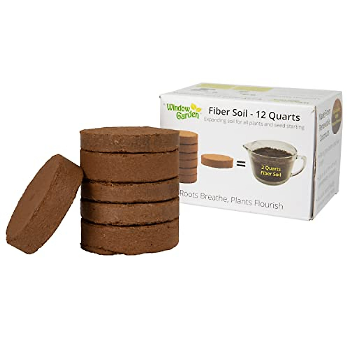 Window Garden Expanding Organic Fiber Soil 12qt and Hydrating Bag, Potting Soil for Planting Indoors or Outdoors, Plant Soil for Any Seed Starting Kit, Microgreens or Succulent, Easy-to-Store Soil