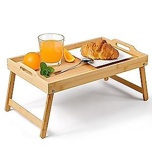 Bed Table Tray, Bamboo Bed Tray Table for Eating and Laptops, 19.7" x11.81'' Large Size Breakfast Food Tray Foldable Legs, Serving Tray with Handles for Sofa, Bed, Eating, Snacking and Working