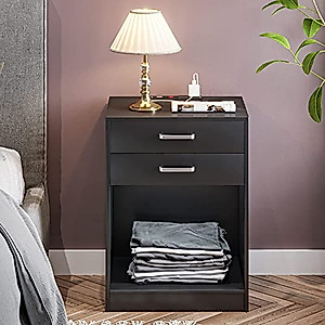 Tiptiper Nightstand Set of 2 with Charging Station,Black Night Stands for Bedroom,End Table Side Cabinet