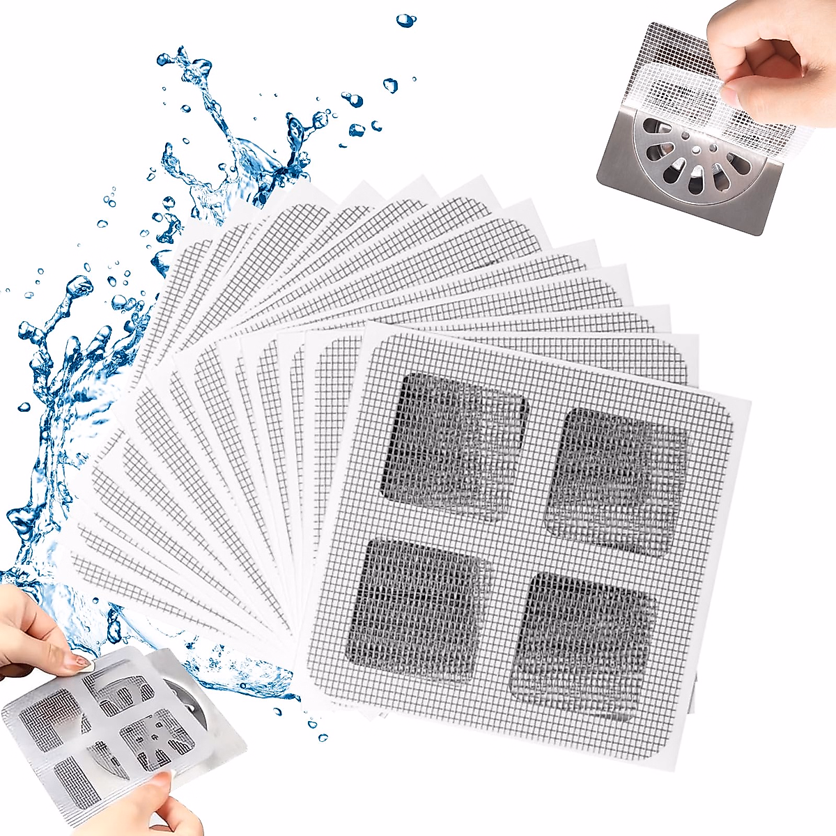 30 PCS, 4" X 4" Disposable Shower Drain Cover Hair Catcher Shower Drain Mesh Stickers, Kitchen, Laundry, Bathtub,Bathroom, Sink, for Human and pet Hair