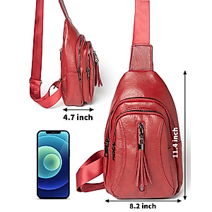 Crossbody Bag for Women - Leather Fanny Pack Sling Fashionable Chest Bag for On-The-Go Travel, Sports, Running, Hiking - Wine Red