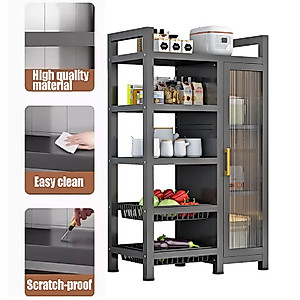 HOLMZCED 4 Tiers Kitchen Storage Shelf with Detachable Trays, Mobile Storage Cabinet with Adjustable Shelf Standing Rack Shelf with Wheels Black for Living Room Kitchen