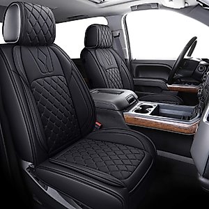 YIERTAI Car Seat Covers Compatible with Chevy Chevrolet Silverado GMC Sierra Custom fit for 2007-2024 1500 2500 3500 HD Crew Cab Trail Boss Pickup with Waterproof Leather, Full Set, Black