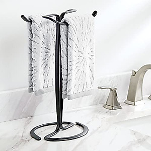 mDesign Metal Countertop Hand Towel Holder - Double-Sided Stand for Bathroom and Vanity Hand Towels and Small Guest Towels - Counter Towel Holder for Bathroom - Spira Collection, 2 Pack, Black