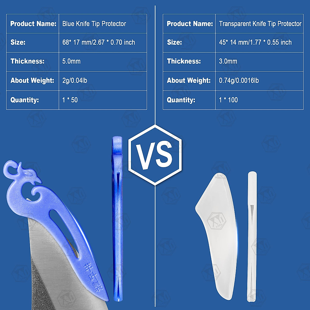 XYJ 50Pcs Knife Blade Tip Protector Plastic Knife Point Sleeves For Kitchen Chef Knives Knifehead Guard (Blue)