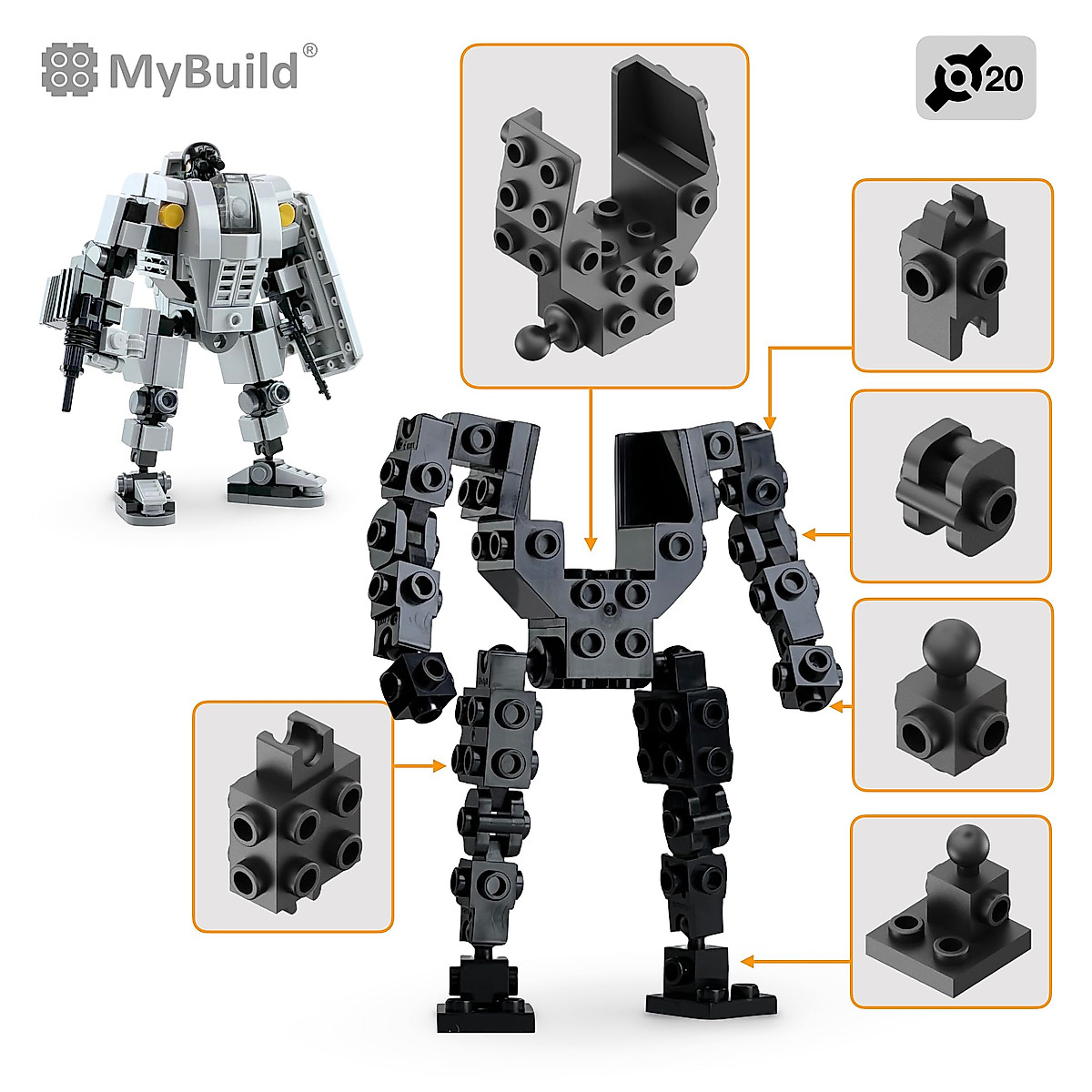 MyBuild Mecha Frame 5 Mech Suit Building Toys Gray Mech Building Bricks Base Defender MF05-A01
