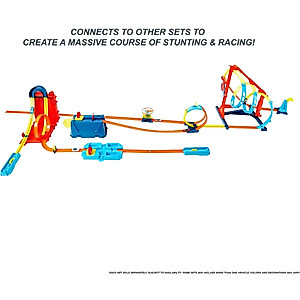 Hot Wheels Track & Toy Cars, Dual-Track Racing for 1 or 2 Players with Additional Track Pieces Plus 2 1:64 Scale Vehicles, Super Speed Blastway Set & Track Builder Straight Track Bundle