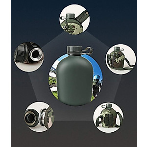 Jadedragon Military Canteen Water Bottle, Aluminium Water Canteen Reinforced Nylon Cover Belt Holster, Portable Water Bottles with Shoulder Strap (Woodland Camouflage 1.2 L)