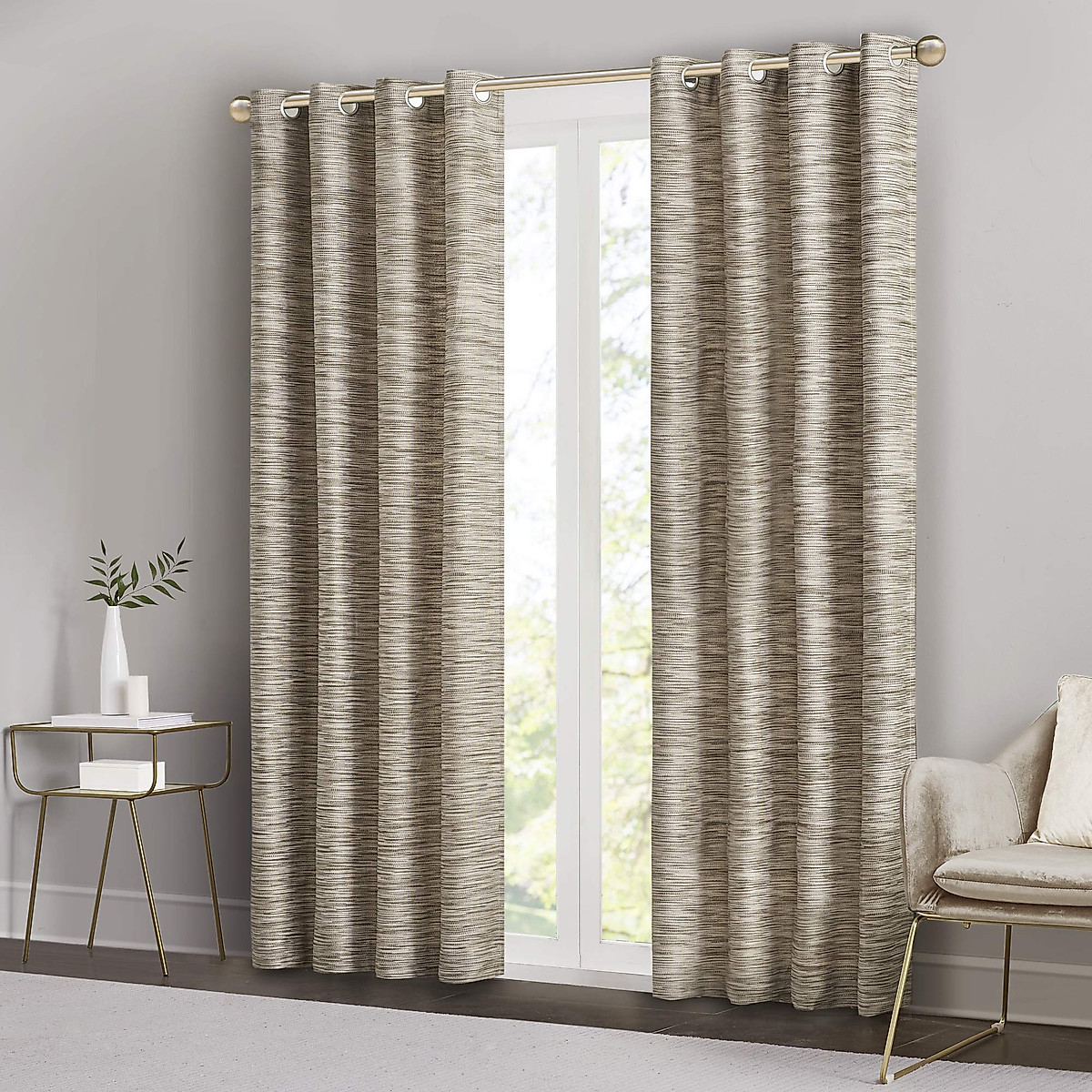 Madison Park Cameron Yarn Dyed Texture Curtain, Grommet Top Window Drapes for Living Room, Bedroom and Appartment, 50 in x 84 in, Mocha