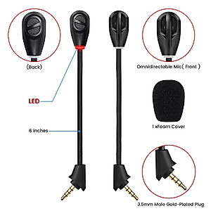 Mic Replacement for HyperX Cloud Alpha Wireless Gaming Headset, 3.5mm Detachable Noise Cancelling Microphone with LED Mute Indicator for PC, Xbox One, PS4, PS5 Black