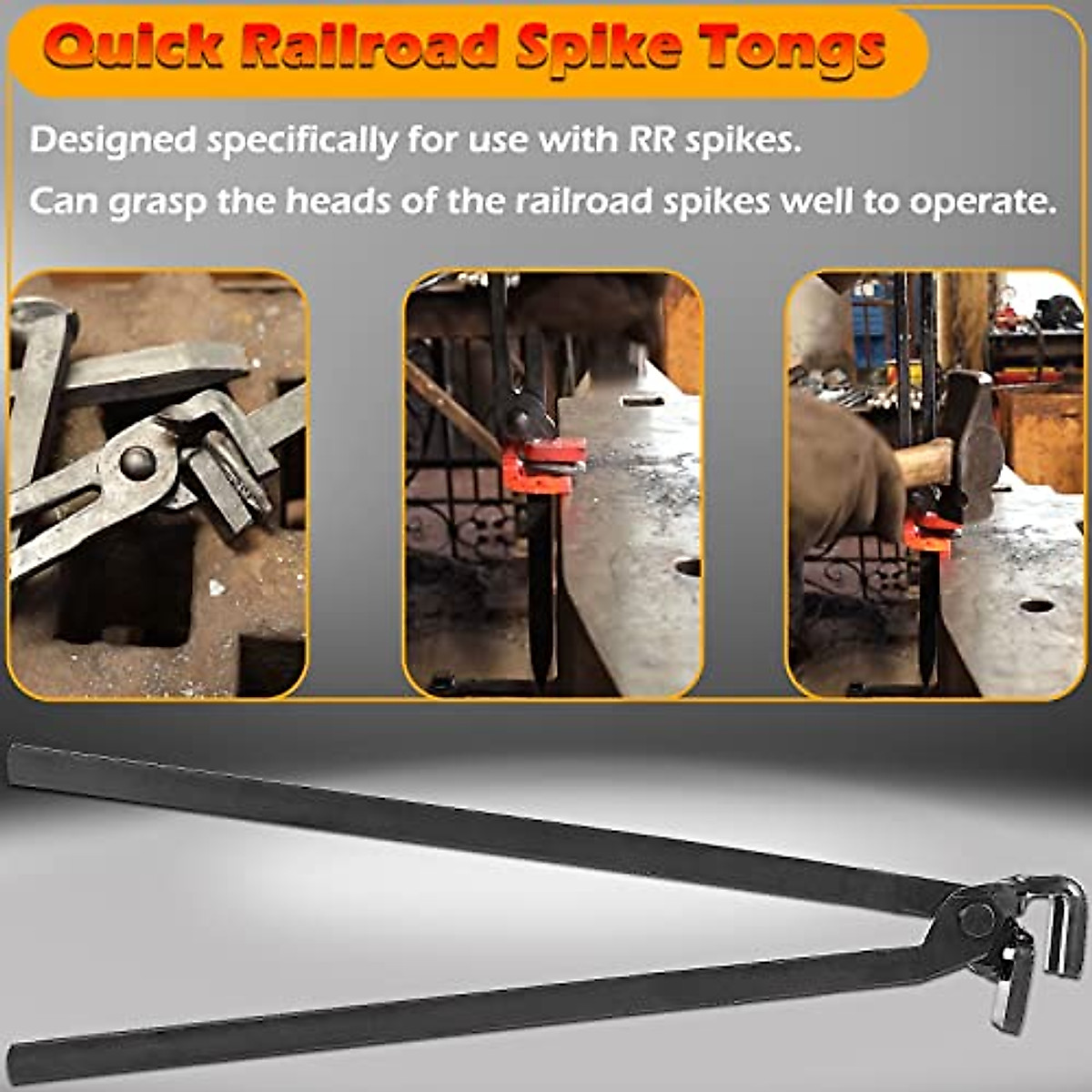 Quick Blacksmith Railroad Spike Tongs, RR Spike Head Tongs for Holding Railroad Spikes, About 15 Inches Total Long