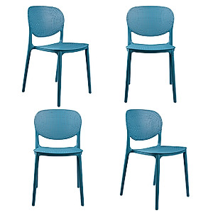 CozyBlock MESH Perforated Stackable Dining Chair for Both Indoor and Outdoor – Set of 4 (Teal Blue)