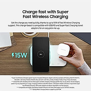 SAMSUNG 15W Wireless Charger Duo w/ USB C Cable, Charge 2 Devices at Once, Cordless Super Fast Charging Pad for Galaxy Phones and Devices, 2022, US Version, White