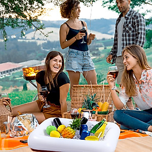 Lenwen 6 Pcs Inflatable Serving Bar Salad Ice Tray Food Drink Containers Buffet Serving Cooler Beverage Tub Ice Holder for BBQ Picnic Pool Party Supplies with Drain Plug, 28 x 22 Inch(White)