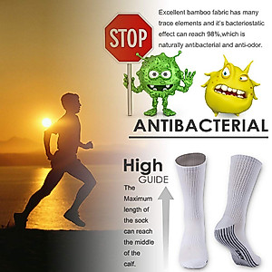 Sunew Crew Dress Socks, Bamboo Men Casual Wicking Cushioned Long Hiking Athletic Mid Calf Socks for Indoor Outdoor Workout Running Basketball Hiking 3 Pack White M