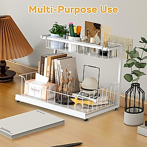 Suppino Under Kitchen Sink Organizer, Metal Sliding Under Cabinet Storage, 2 Tier Under Sink Storage for Kitchen, Bathroom