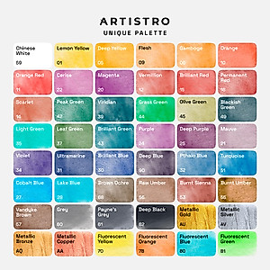 ARTISTRO Watercolor Paint Set, 48 Vivid Colors in Portable Box, Including Metallic and Fluorescent Colors. Perfect Travel Watercolor Set for Artists, Amateur Hobbyists and Painting Lovers