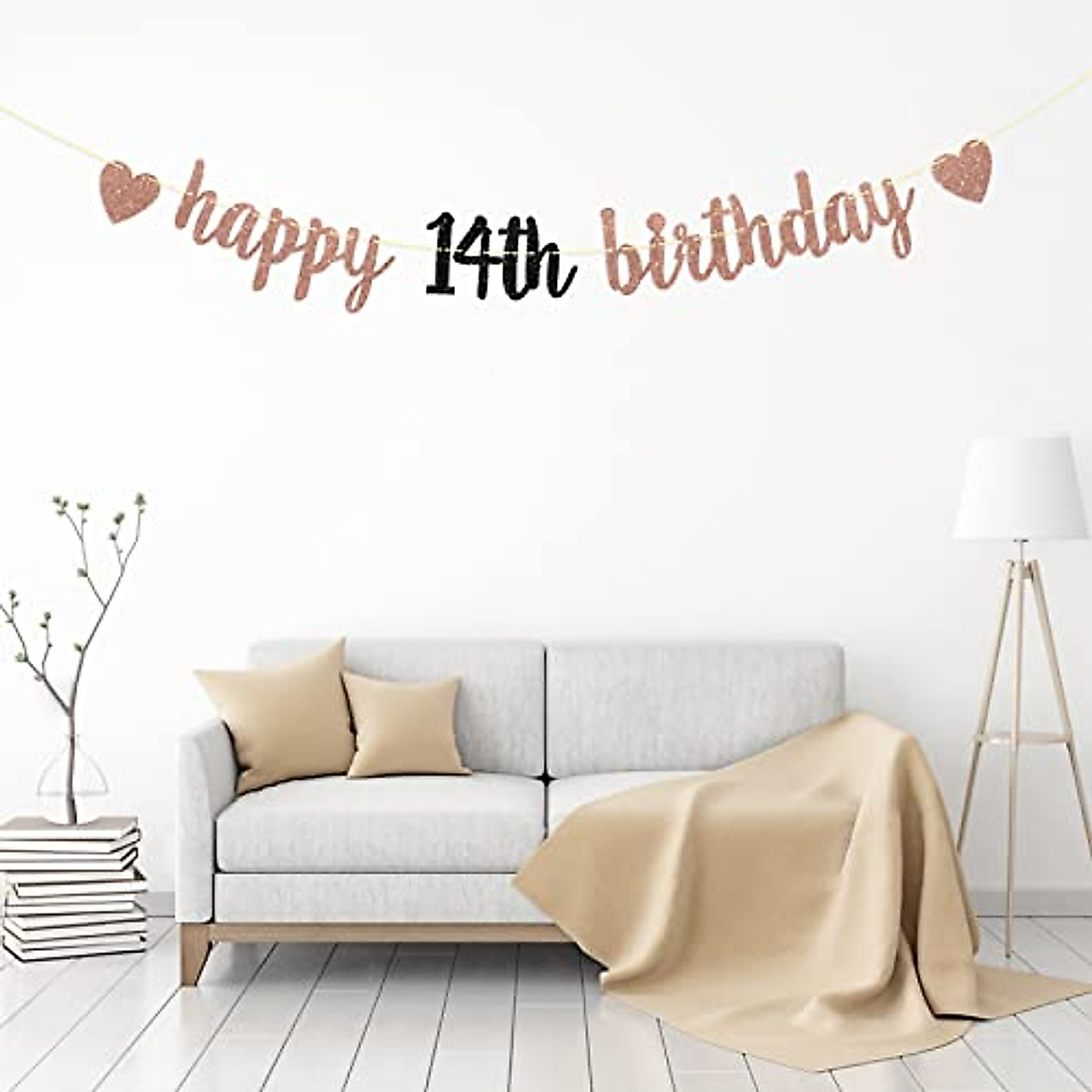 Dill-Dall Rose Gold Glitter Happy 14th Birthday Banner, 14th Birthday Party Decorations, 14th Birthday Backdrops (14th)