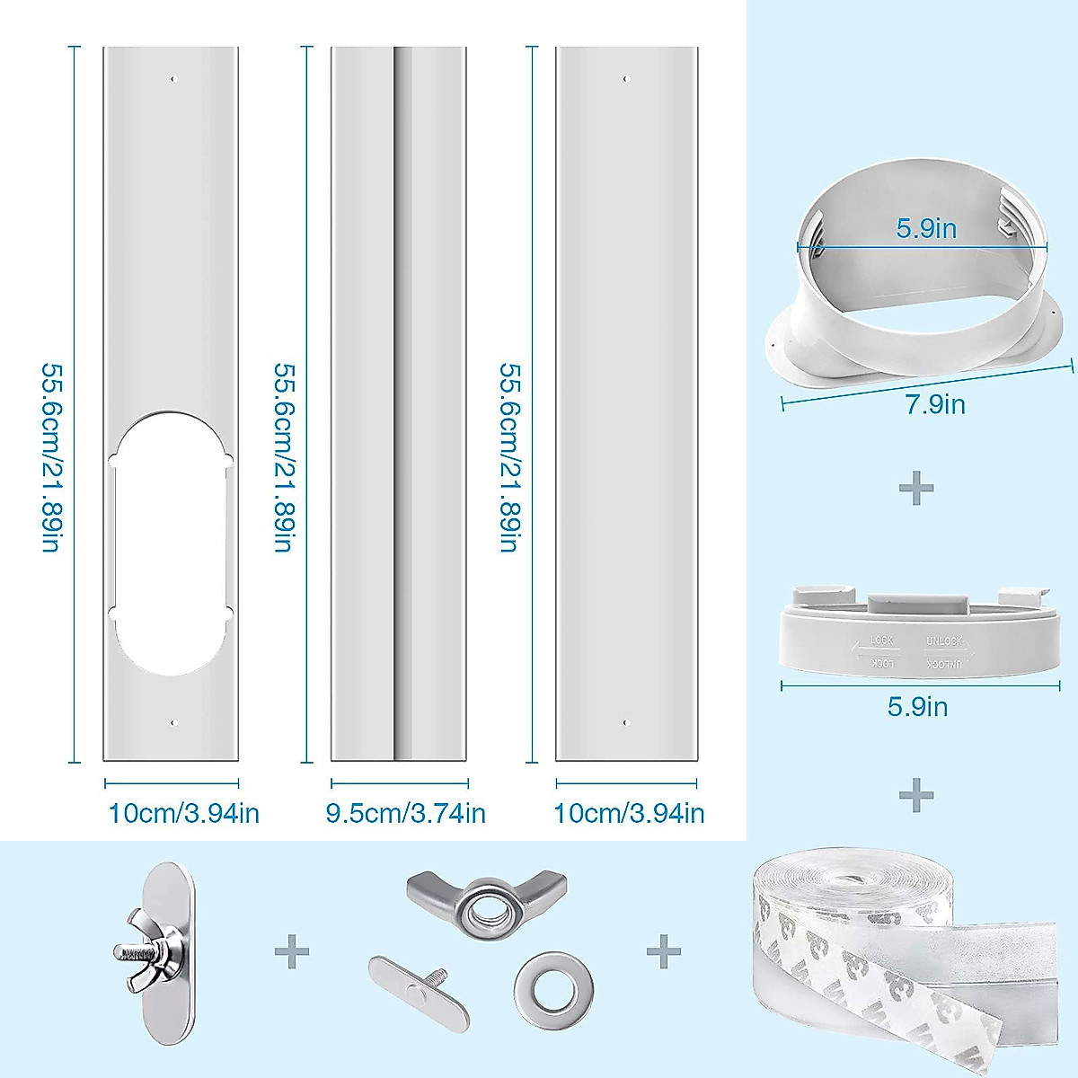 Window Vent Kit for Portable Air Conditioner, Adjustable Window Seal Plate Kit for AC Unit, Adjustable Length 21 Inch to 62 Inch, AC Window Kit for Exhuast Hose of 15cm/5.9 Inch.