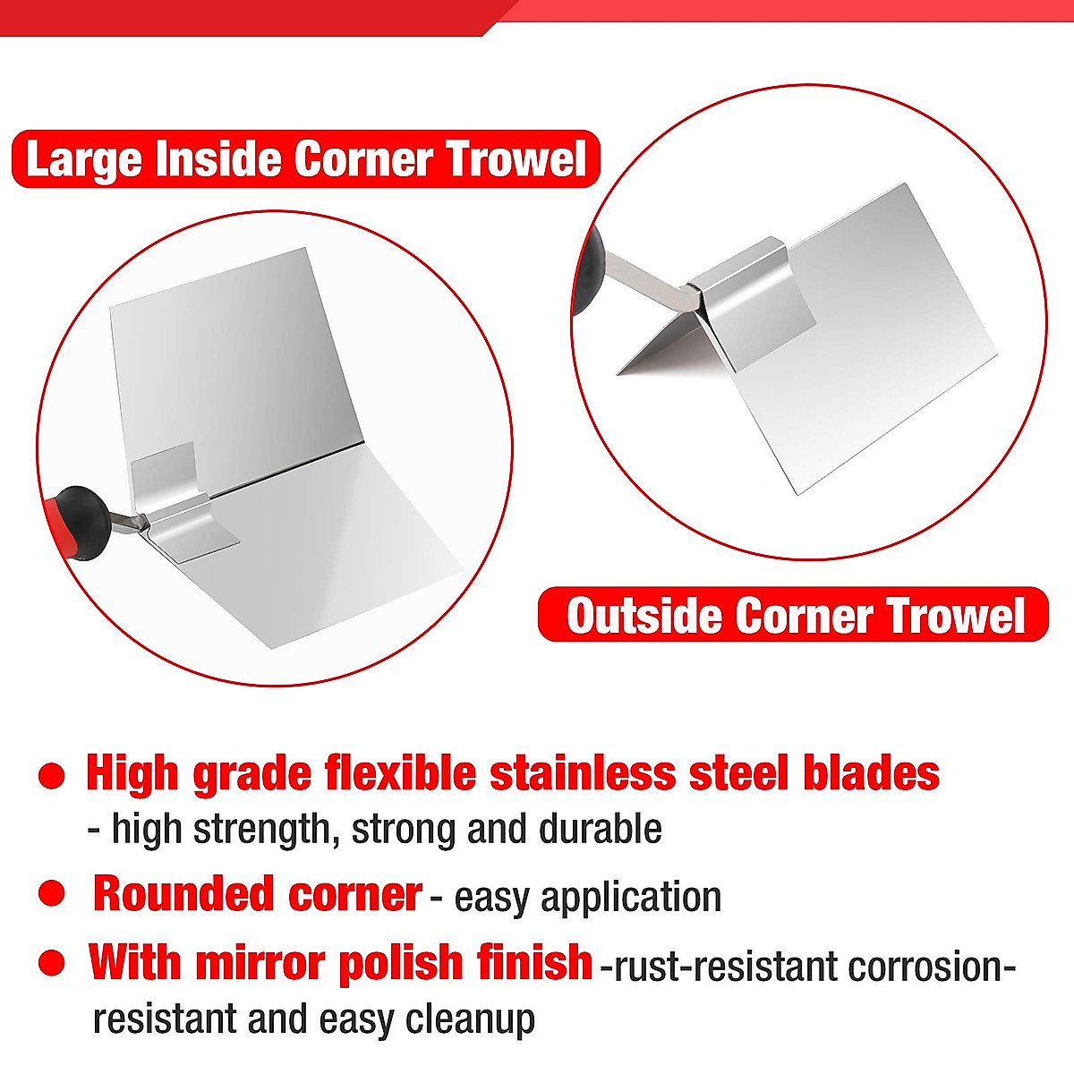 Goldblatt 2 Piece Drywall Corner Tool Set, 5'' Outside Corner Knife & 3-1/2'' Inside Corner Knife, with Soft Grip Handle - Stainless Steel Sheetrock External Corner Trowel & Internal Corner Trowel