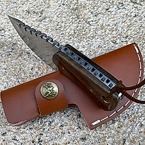 HUAAO Mini Cleaver Knife EDC Small Fixed Blade Knife with Sheath, 2.7'' 7Cr13MoV Steel Blade Wood Handle, Small Cleaver Knife, 4.9 oz