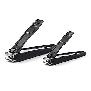 FERYES Nail Clippers with Catcher 2 PCS Set, No Splash Fingernail Clipper and Toenail Clipper, Stainless Steel Nail Cutters - W/Black Metal Case Packing