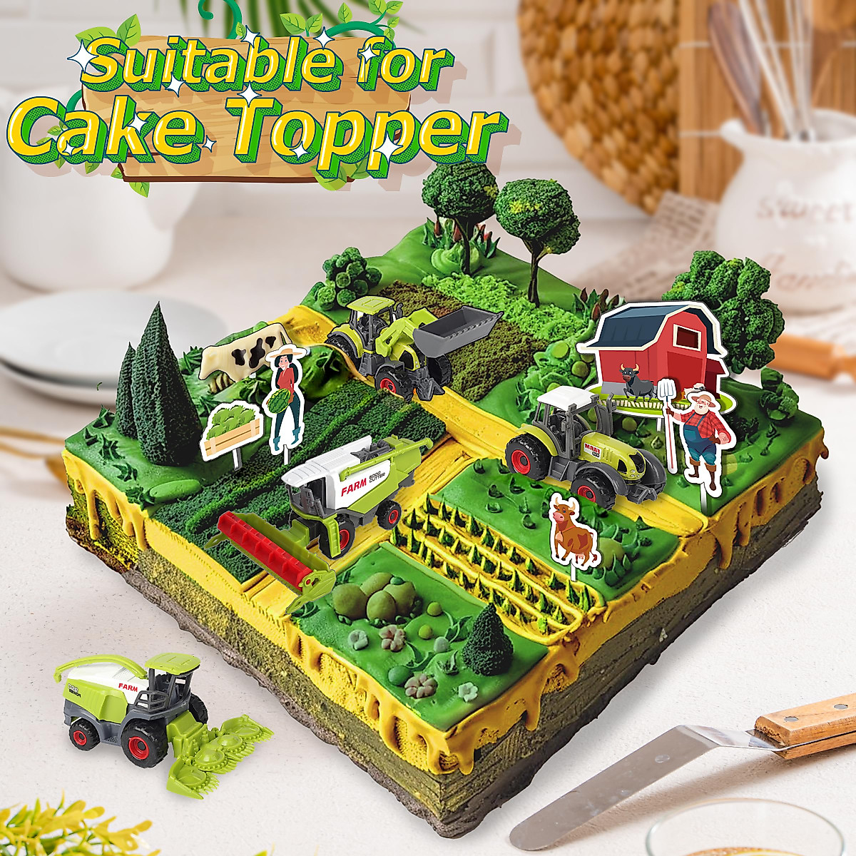 Oriate Kid's Farm Toys Realistic Tractor Vehicle Playset, Diecast Car Set Educational Mini Farm Animals with Flatbed Trailer,Birthday Gift for Children 3+ Year Old