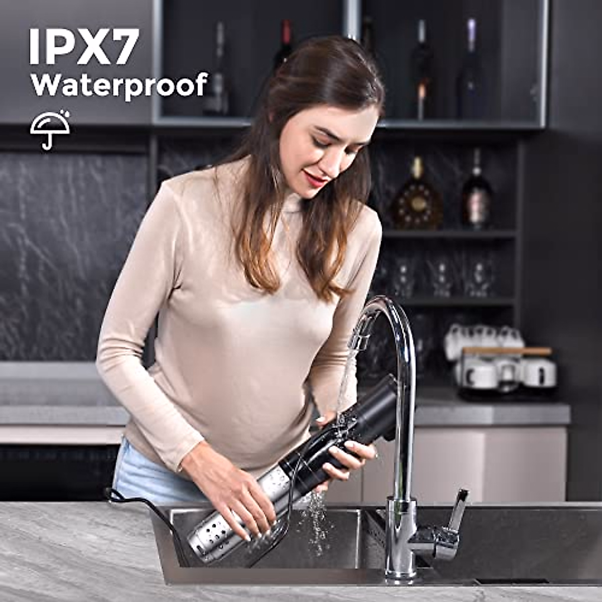 KitchenBoss WIFI Sous Vide Cooker: Ultra-Quiet Sous-vide Cooking Machine 1100 Watts Stainless Steel Immersion Circulator for Kitchen with TFT Preset Recipes, Black